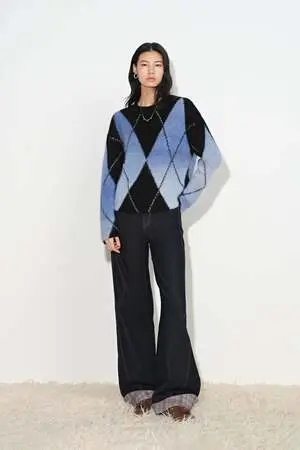 Fabrique Monica Space Dyed Gradient Argyle Sweater In Alpaca Blend - Blue