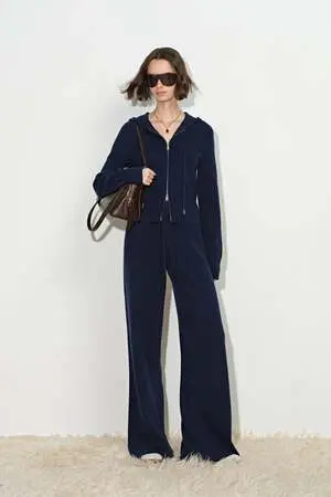 Fabrique Vivi Fitted Cropped Hooded Cardigan In Wool Blend - Blue