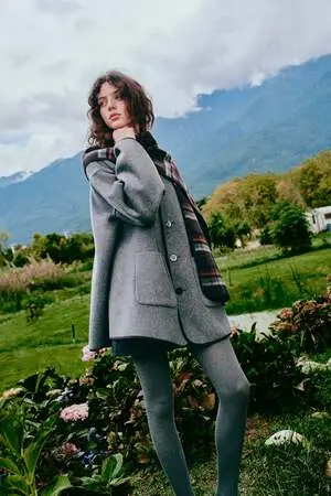 Fabrique Cecilia Reversible Scarf Cape Coat In 100% Wool - Grey