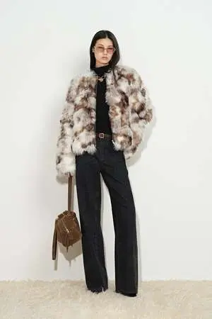 Fabrique Elowen Multi Tonal Crewneck Jacket In Faux Fox Fur - Multicolor