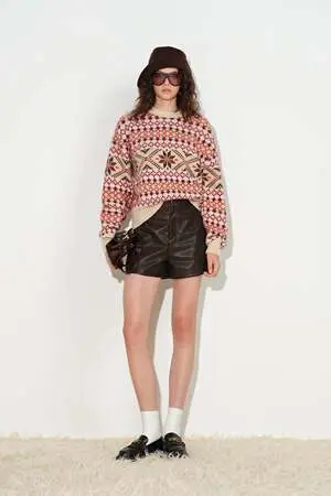 Fabrique Fiona Fair Isle Sweater In 100% Wool - Red