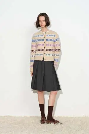 Fabrique Aria Quatrefoil Jacquard Fair Isle Cardigan In Wool Blend - Multicolor