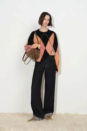 Fabrique Monica Space Dyed Argyle Sweater In Alpaca Blend - Orange