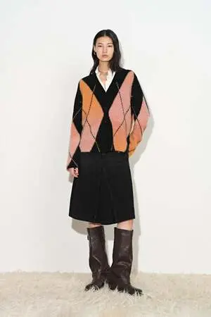 Fabrique Bruce Space Dyed Gradient Argyle Cardigan In Alpaca Blend - Orange