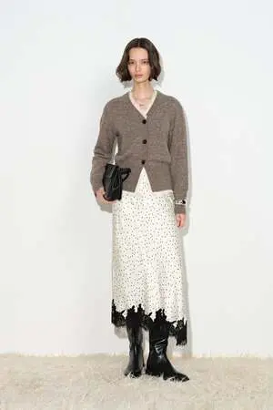 Fabrique Mckenna Faux Layered Lace Panel Cardigan In Alpaca Blend - Grey