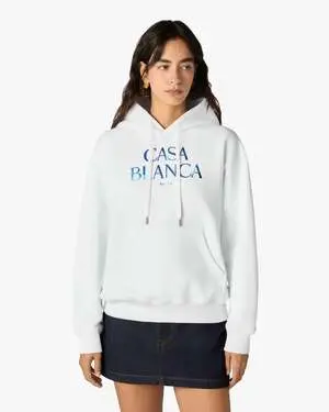 Casablanca Meduse Stacked Logo Hooded Sweatshirt - White