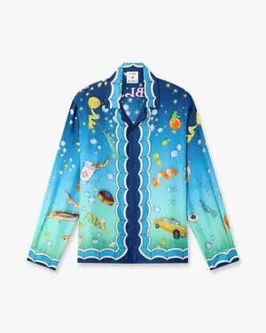 Casablanca Blue Gradient Casa Kaspia New York Long Sleeve Silk Shirt - Yellow