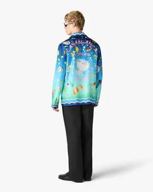 Casablanca Blue Gradient Casa Kaspia New York Long Sleeve Silk Shirt