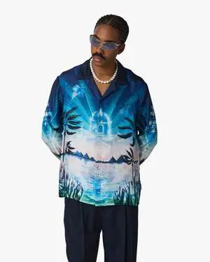 Casablanca Crystal Alchemy Long Sleeve Silk Twill Shirt