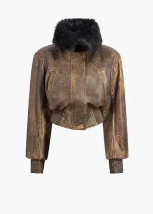 Khaite Rocco Jacket In Leather With Shearling - Dark Brown