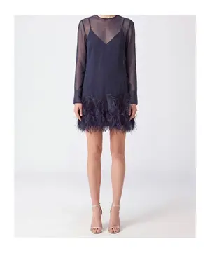 SEMICOUTURE Rae Feather-trim Sheer-sleeve Mini Dress