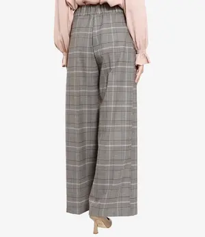 SEMICOUTURE Plaid Wide-leg Casual Trousers