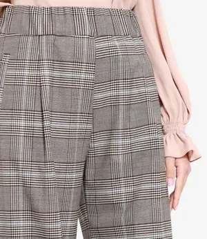 SEMICOUTURE Plaid Wide-leg Casual Trousers