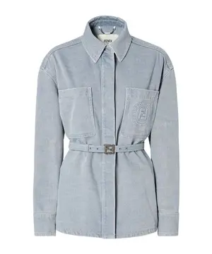 Fendi Belted Waist Denim Jacket - Blue