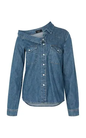 A.W.A.K.E. Mode Off-shoulder Denim Shirt - Blue