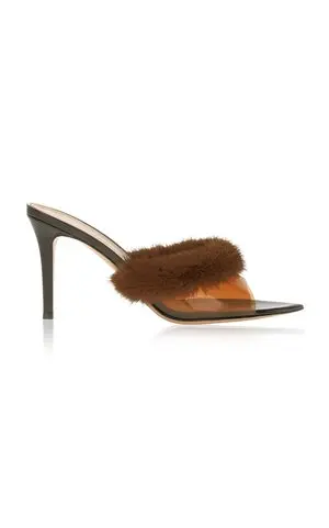 GIANVITO ROSSI Tanya Fur-trimmed Pvc Mules - Brown