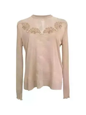 Fendi Embroidered Mesh-panel Sweater - Neutrals