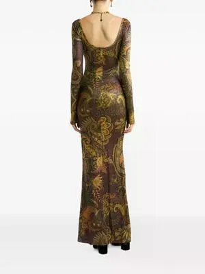 Etro Long Metallic Jersey Dress With Floral-motif