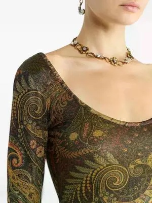 Etro Long Metallic Jersey Dress With Floral-motif