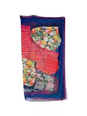 Balenciaga Floral-print Striped Scarf
