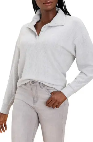 NIC+ZOE Cozy Cable Button Placket Top - Silver