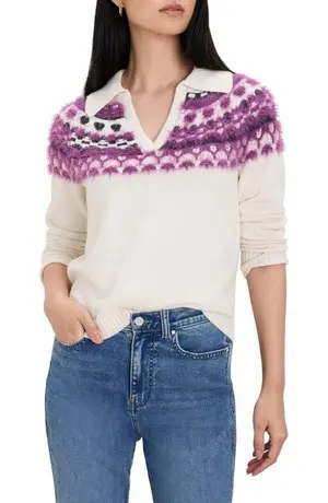 NIC+ZOE Fair Isle Polo Sweater - Pink Multi