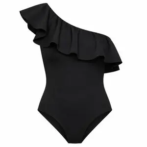 RIVE & RITUEL Aelia Frill One Shoulder Bodysuit - Black