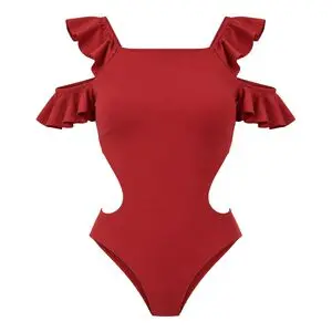 RIVE & RITUEL Charmaine Bordeaux Frill Bodysuit - Red