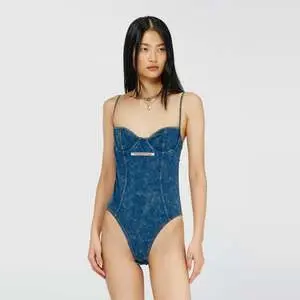 DIESEL® Denim-effect Bodysuit With Back Cut-out - Blue