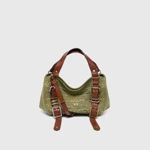 DIESEL® D-one-small Top-handle Bag In Distressed Canvas And Leather - Green