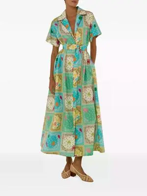 PALM. NOOSA Belted Patchwork-print Dress - Blue