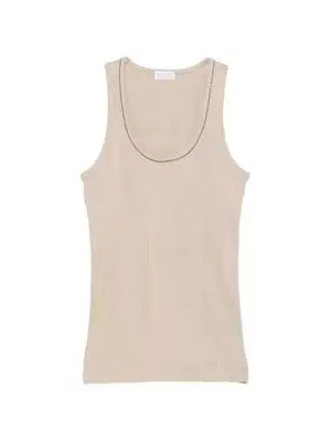 Brunello Cucinelli Ribbed Monili-trim Tank Top - Neutrals