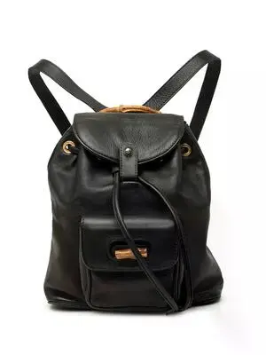 Gucci 2000-2015 Mini Calfskin Bamboo Drawstring Backpack - Black