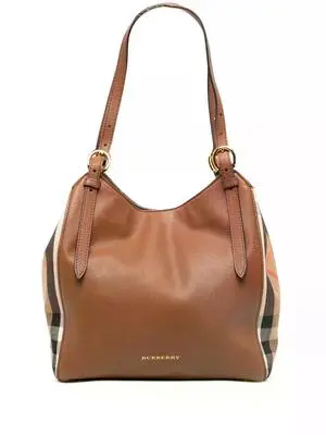 Burberry 2000-2017 Small Derby Calfskin And House Check Canvas Canterbury Tote Bag - Brown