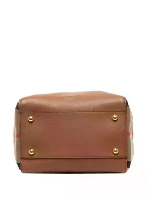 Burberry 2000-2017 Small Derby Calfskin And House Check Canvas Canterbury Tote Bag - Brown