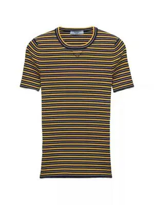 Prada Striped Cotton T-shirt - Blue