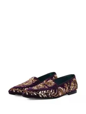 Dolce & Gabbana Violet Velvet Floral-embroidery Loafers