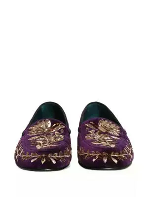 Dolce & Gabbana Violet Velvet Floral-embroidery Loafers