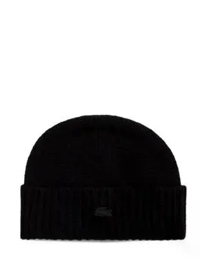 Lacoste 3d Rib-knit Wool Beanie - Black