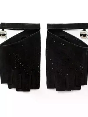 Karl Lagerfeld Ikon Fingerless Rhinestone Gloves - Black