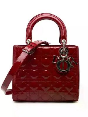 Dior 2018 Medium Patent Cannage Lady Satchel - Red