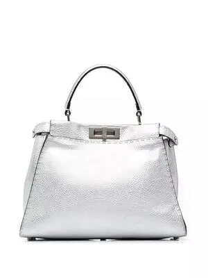 Fendi 2000-2010 Medium Leather Selleria Peekaboo Iconic Satchel - Silver