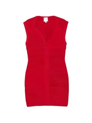 Herve Leger Carpet Bandage-style V-neck Dress - Red