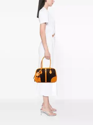 Prada 2000 Leather Trimmed Canvas Canapa Bauletto Bag Handbag