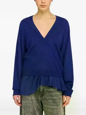 SEMICOUTURE Panda Ruffled V-neck Sweater