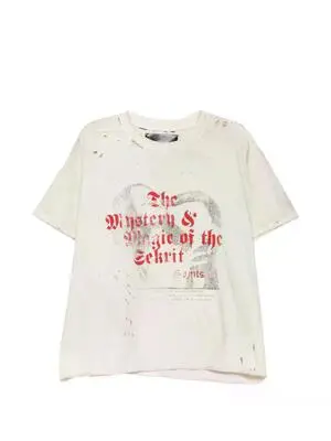 SEKRIT Graphic-print Distressed T-shirt - Neutrals