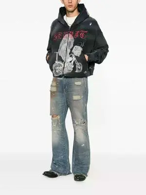 SEKRIT Graphic-print Distressed Hoodie
