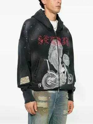 SEKRIT Graphic-print Distressed Hoodie