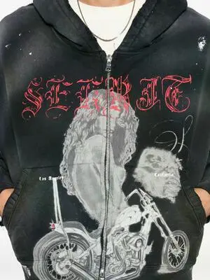 SEKRIT Graphic-print Distressed Hoodie