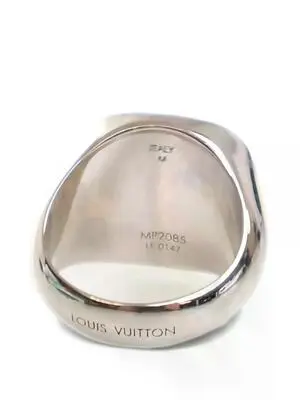 LOUIS VUITTON 2017 Brass Monogram Lock Signet Ring Costume Ring - Silver
